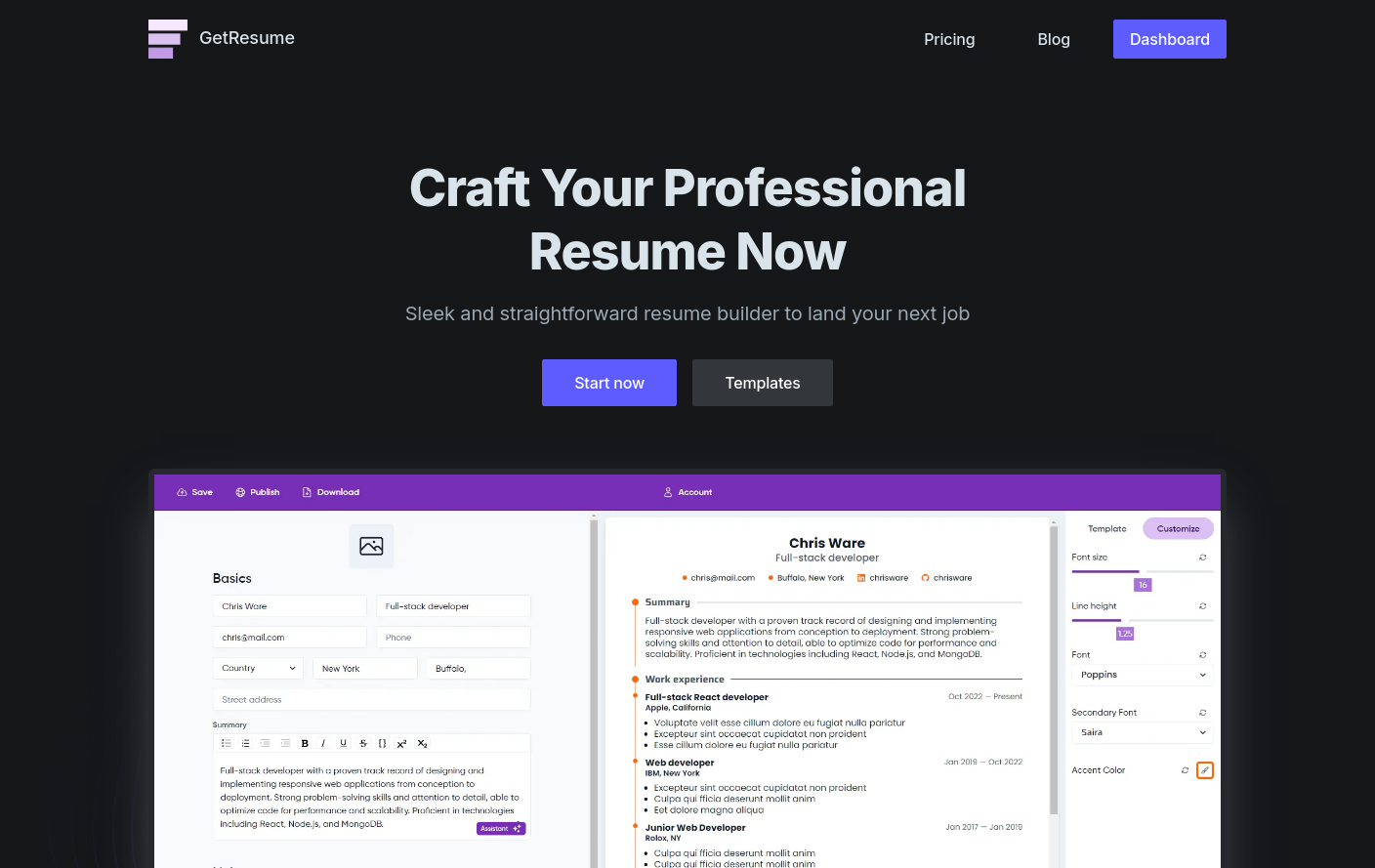 GetResume Website is a Web Design Inspiration